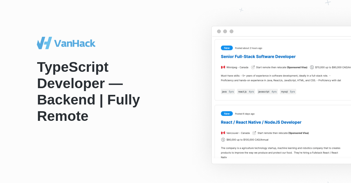 TypeScript Developer — Backend | Fully Remote - VanHack